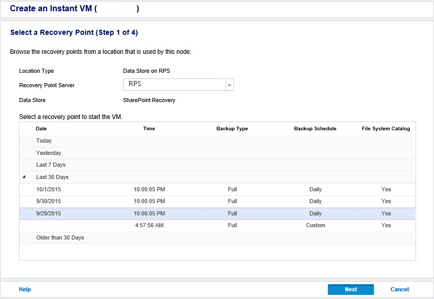 Restore using Instant VM